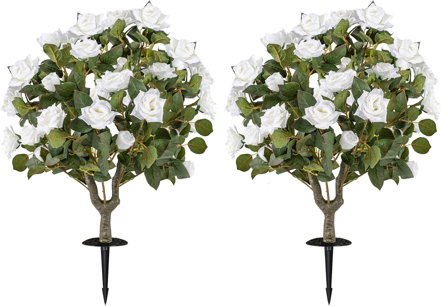 Goplus 31.5” 2 Pack Artificial Rose Flower Trees with Spikes & 18 Whit ...