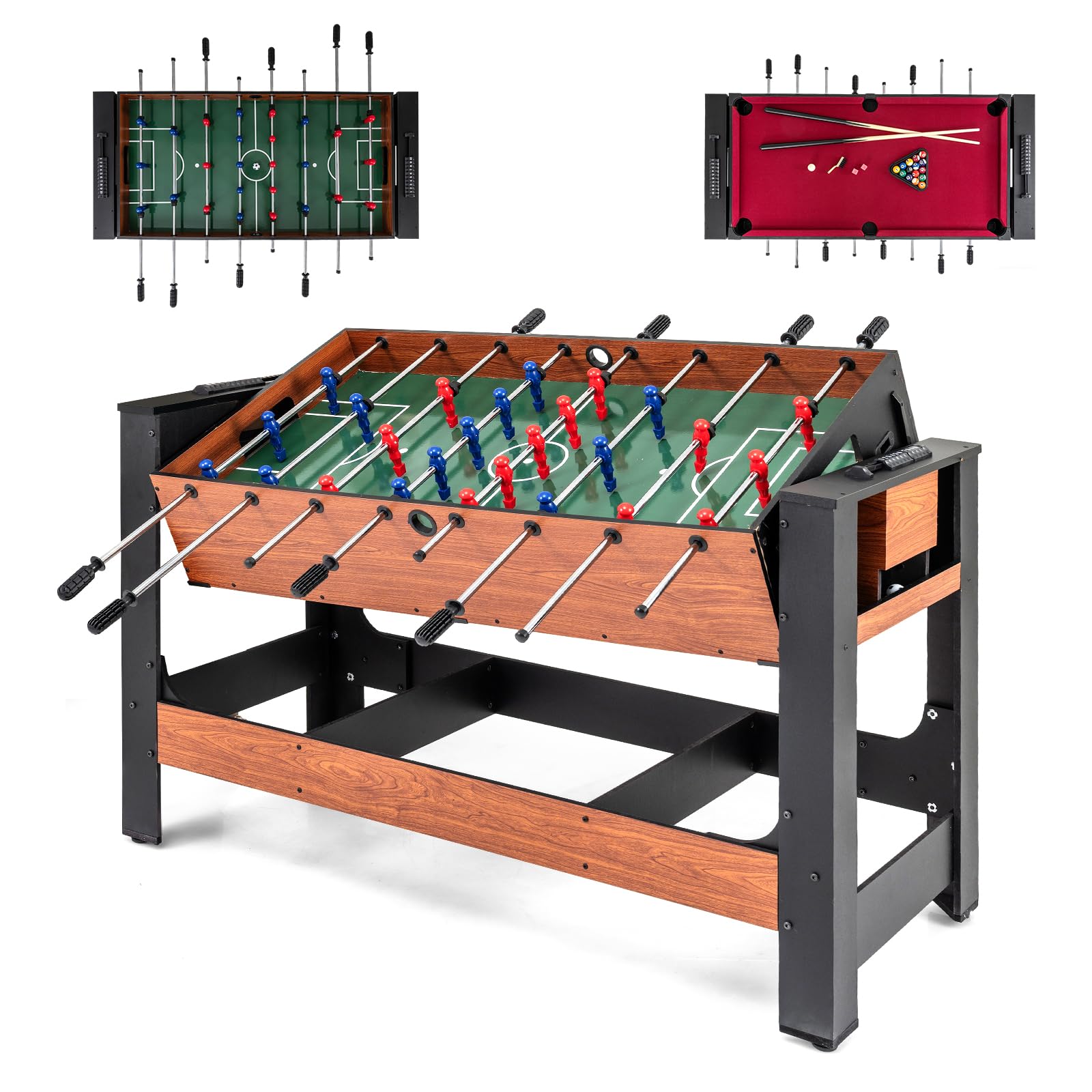Goplus 54" Full Size Foosball & Pool Combo Table | Indoor Outdoor Comb ...