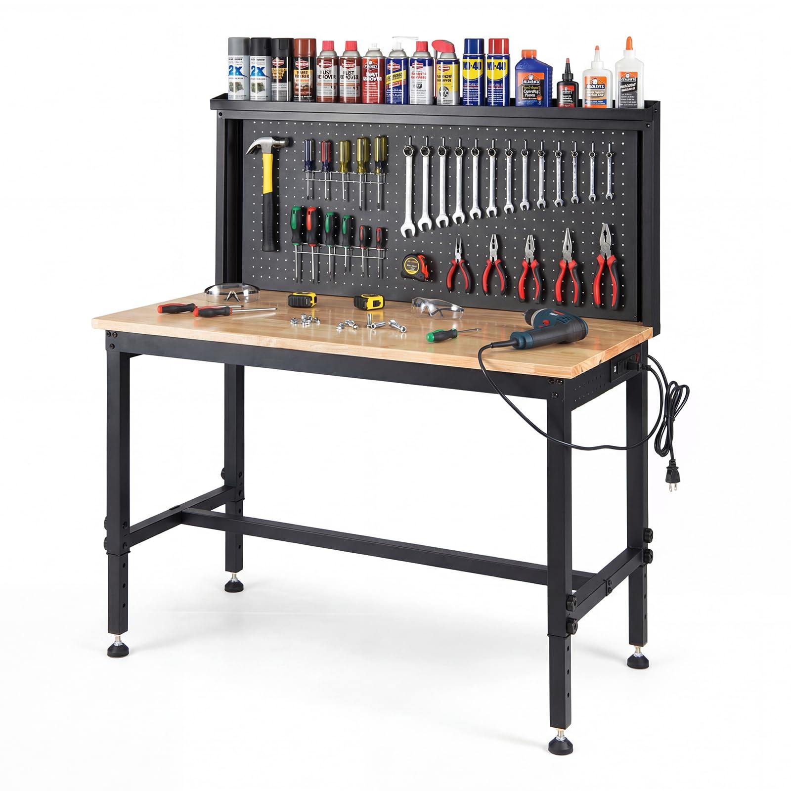 Goplus 48" Heavy Duty Workbench with AC/USB Outlets and Pegboard ...