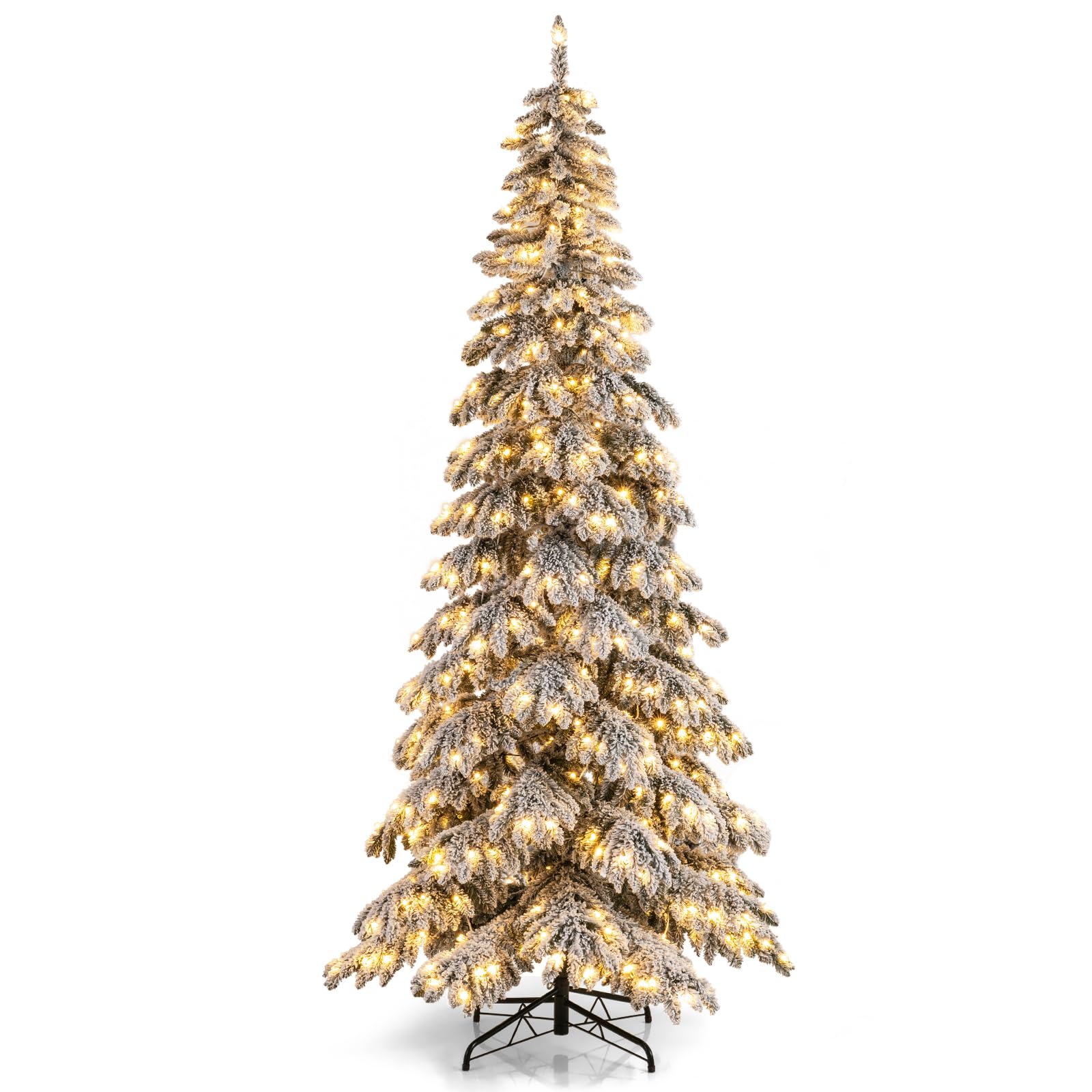 Goplus 9 FT Pre-Lit Snow Flocked Drooping Christmas Tree with Quick Po ...