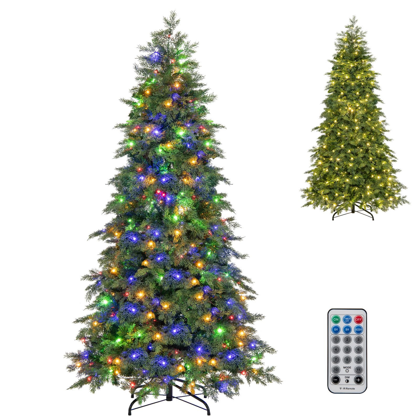 Goplus 6ft Pre-Lit Artificial Christmas Tree with 300 Multicolored & W ...