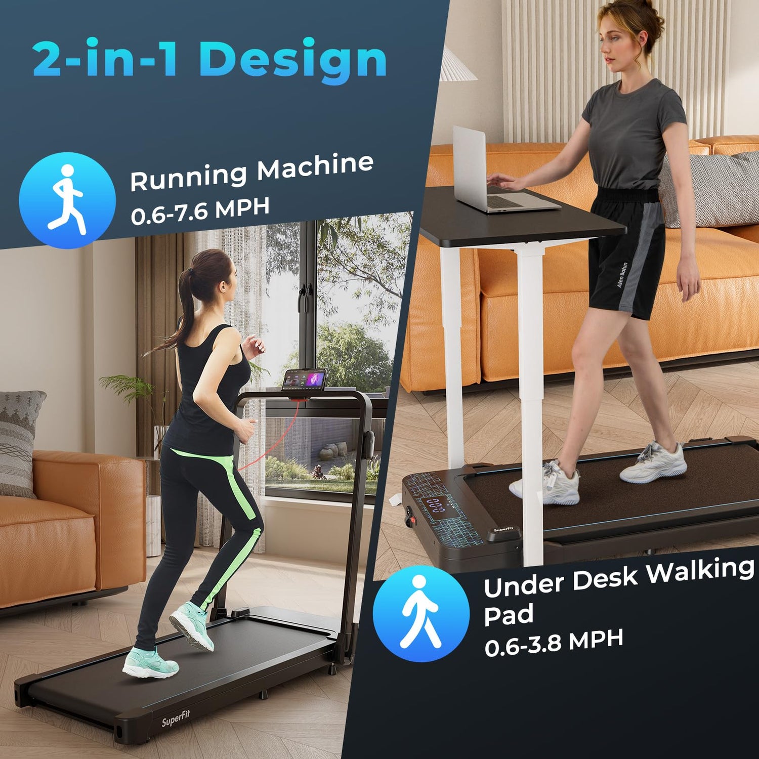 Goplus 2 in 1 Folding Treadmill, 300 LBS Capacity Walking Pad with Han ...