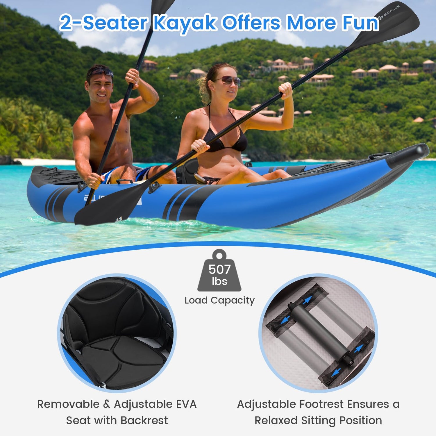 Goplus Inflatable Kayak, 2-Person Kayak Set for Adults with 507 LBS We ...