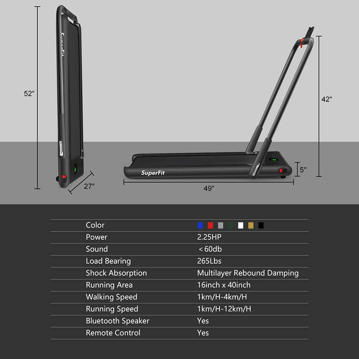 2 in 1 Folding Treadmill, 2.25HP Under Desk Electric Superfit Treadmil ...